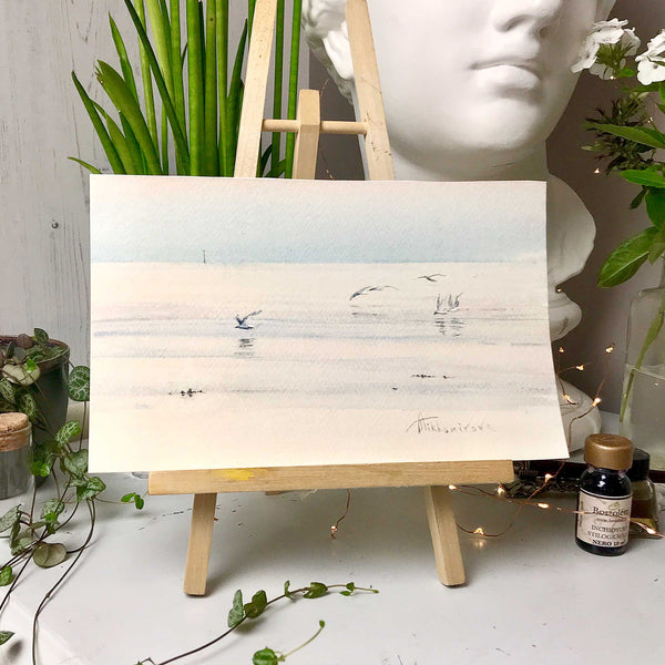 Original Watercolour Seagulls Fishing - Annie Domini